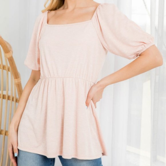 Tops | Puff Sleeve Elastic Waist Top | Poshmark